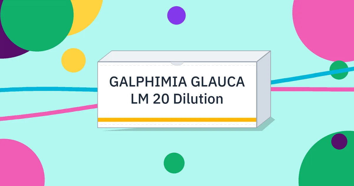 Symbolbild: Packung mit der Aufschrift GALPHIMIA GLAUCA LM 20 Dilution (PZN 12875407) – Verfügbarkeit und Bezug in Apotheken in Frankfurt am Main