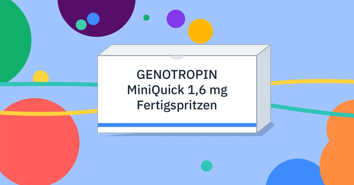 Symbolbild: Packung mit der Aufschrift GENOTROPIN MiniQuick 1,6 mg Fertigspritzen (PZN 08630775) – Verfügbarkeit und Bezug in Apotheken in Frankfurt am Main