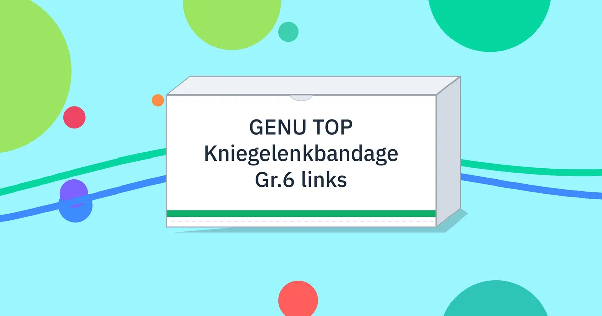 Symbolbild: Packung mit der Aufschrift GENU TOP Kniegelenkbandage Gr.6 links (PZN 05045912) – Verfügbarkeit und Bezug in Apotheken in Frankfurt am Main