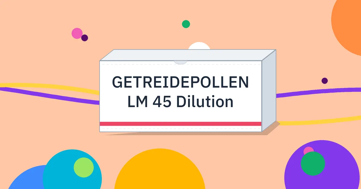 Symbolbild: Packung mit der Aufschrift GETREIDEPOLLEN LM 45 Dilution (PZN 12877866) – Verfügbarkeit und Bezug in Apotheken in Frankfurt am Main