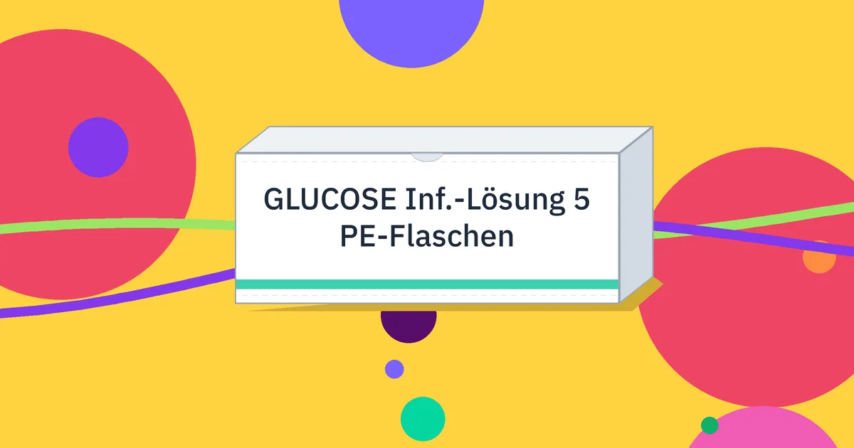 Symbolbild: Packung mit der Aufschrift GLUCOSE Inf.-Lösung 5 PE-Flaschen (PZN 03434911) – Verfügbarkeit und Bezug in Apotheken in Frankfurt am Main