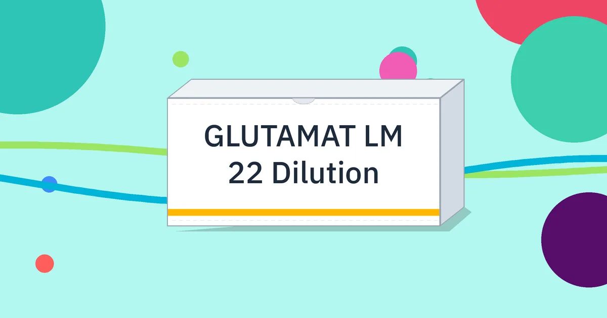 Symbolbild: Packung mit der Aufschrift GLUTAMAT LM 22 Dilution (PZN 12879546) – Verfügbarkeit und Bezug in Apotheken in Frankfurt am Main