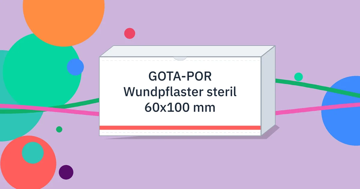 Symbolbild: Packung mit der Aufschrift GOTA-POR Wundpflaster steril 60x100 mm (PZN 04473592) – Verfügbarkeit und Bezug in Apotheken in Frankfurt am Main