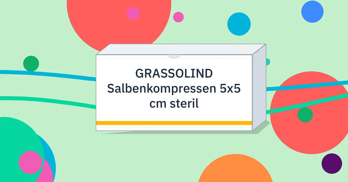 Symbolbild: Packung mit der Aufschrift GRASSOLIND Salbenkompressen 5x5 cm steril (PZN 04460276) – Verfügbarkeit und Bezug in Apotheken in Frankfurt am Main