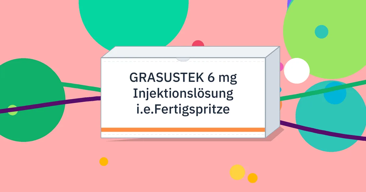 Symbolbild: Packung mit der Aufschrift GRASUSTEK 6 mg Injektionslösung i.e.Fertigspritze (PZN 16129523) – Verfügbarkeit und Bezug in Apotheken in Frankfurt am Main