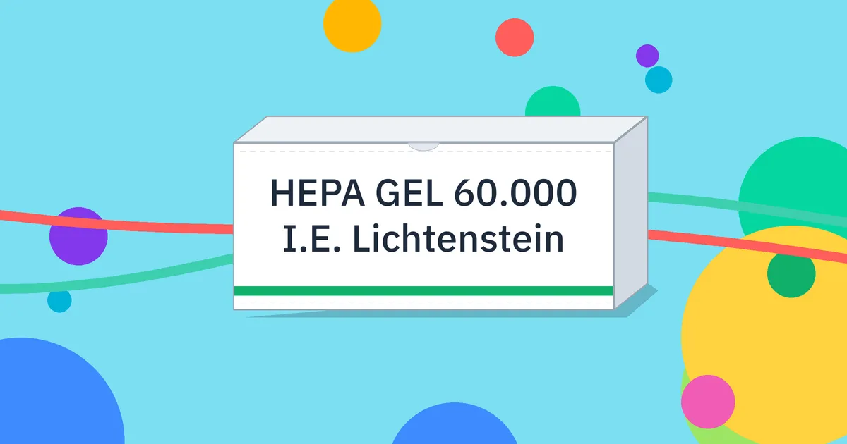 Symbolbild: Packung mit der Aufschrift HEPA GEL 60.000 I.E. Lichtenstein (PZN 04345345) – Verfügbarkeit und Bezug in Apotheken in Frankfurt am Main
