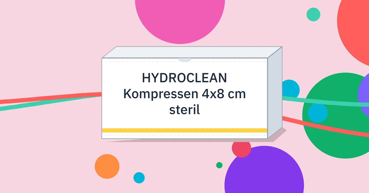 Symbolbild: Packung mit der Aufschrift HYDROCLEAN Kompressen 4x8 cm steril (PZN 18124889) – Verfügbarkeit und Bezug in Apotheken in Frankfurt am Main