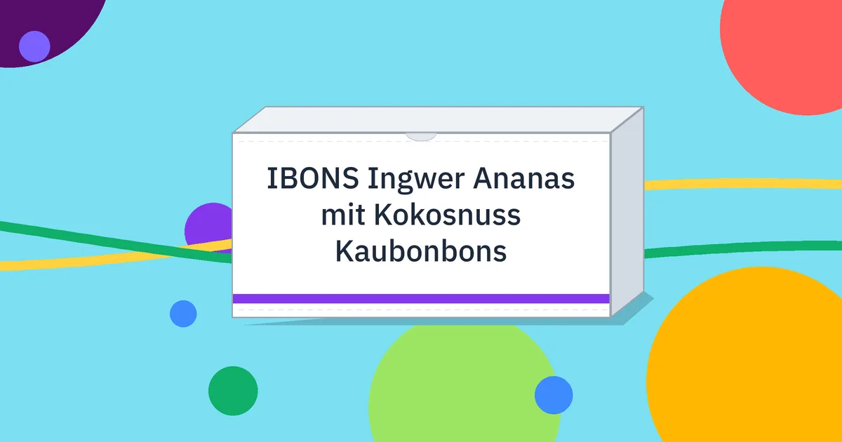 Symbolbild: Packung mit der Aufschrift IBONS Ingwer Ananas mit Kokosnuss Kaubonbons (PZN 20187012) – Verfügbarkeit und Bezug in Apotheken in Frankfurt am Main