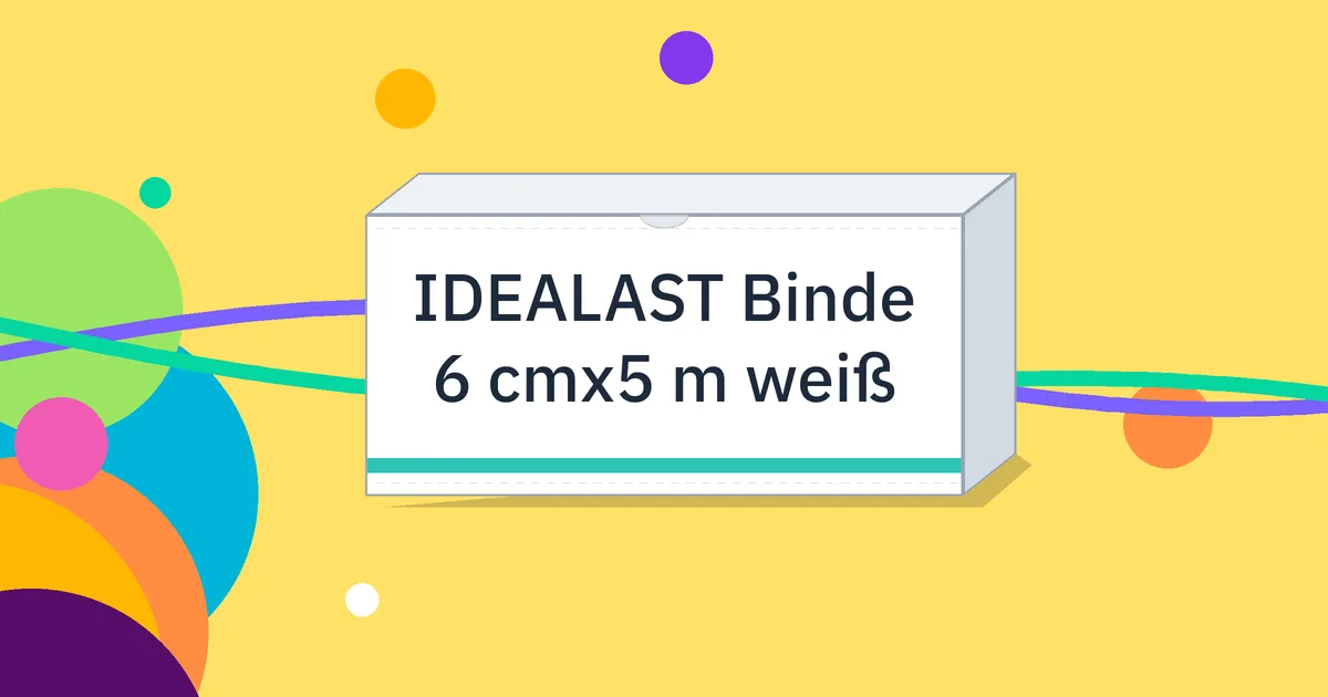 Symbolbild: Packung mit der Aufschrift IDEALAST Binde 6 cmx5 m weiß (PZN 12594789) – Verfügbarkeit und Bezug in Apotheken in Frankfurt am Main