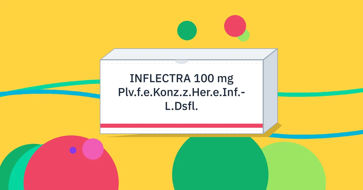 Symbolbild: Packung mit der Aufschrift INFLECTRA 100 mg Plv.f.e.Konz.z.Her.e.Inf.-L.Dsfl. (PZN 11174128) – Verfügbarkeit und Bezug in Apotheken in Frankfurt am Main
