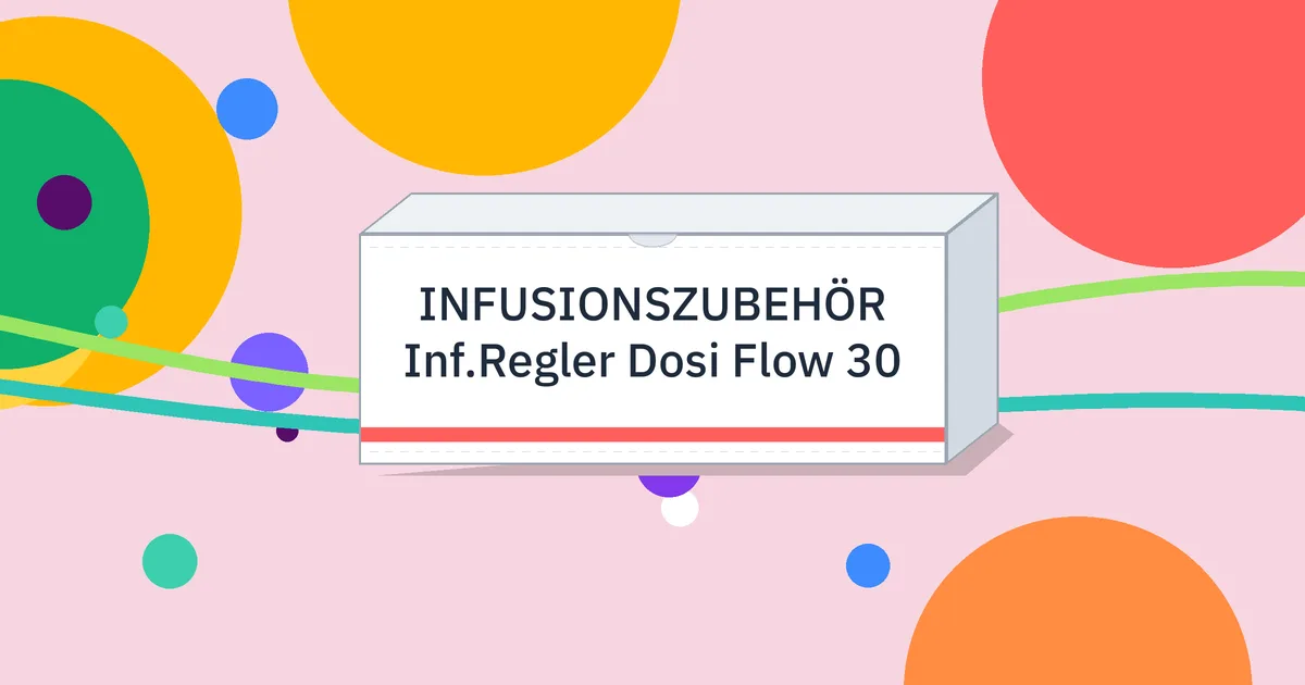 Symbolbild: Packung mit der Aufschrift INFUSIONSZUBEHÖR Inf.Regler Dosi Flow 30 (PZN 06639039) – Verfügbarkeit und Bezug in Apotheken in Frankfurt am Main