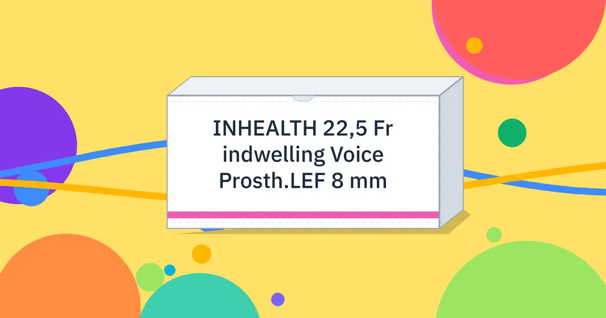 Symbolbild: Packung mit der Aufschrift INHEALTH 22,5 Fr indwelling Voice Prosth.LEF 8 mm (PZN 17932972) – Verfügbarkeit und Bezug in Apotheken in Frankfurt am Main