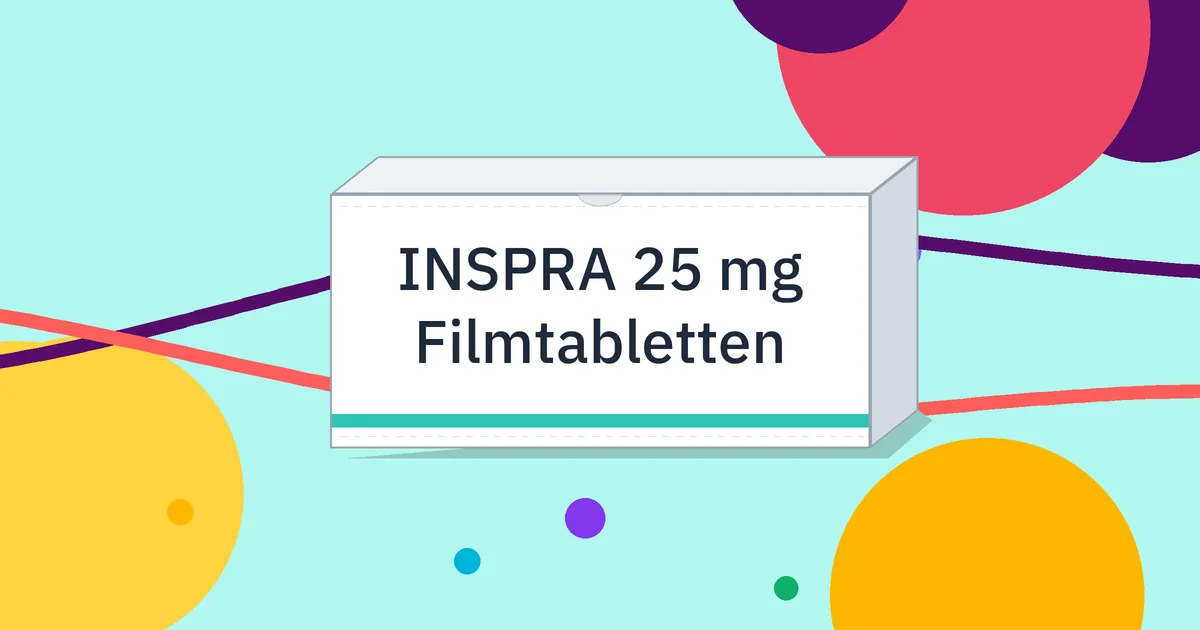 Symbolbild: Packung mit der Aufschrift INSPRA 25 mg Filmtabletten (PZN 02949228) – Verfügbarkeit und Bezug in Apotheken in Frankfurt am Main