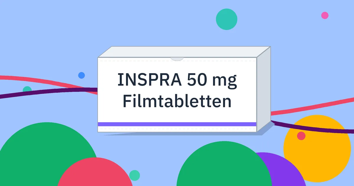 Symbolbild: Packung mit der Aufschrift INSPRA 50 mg Filmtabletten (PZN 06108098) – Verfügbarkeit und Bezug in Apotheken in Frankfurt am Main