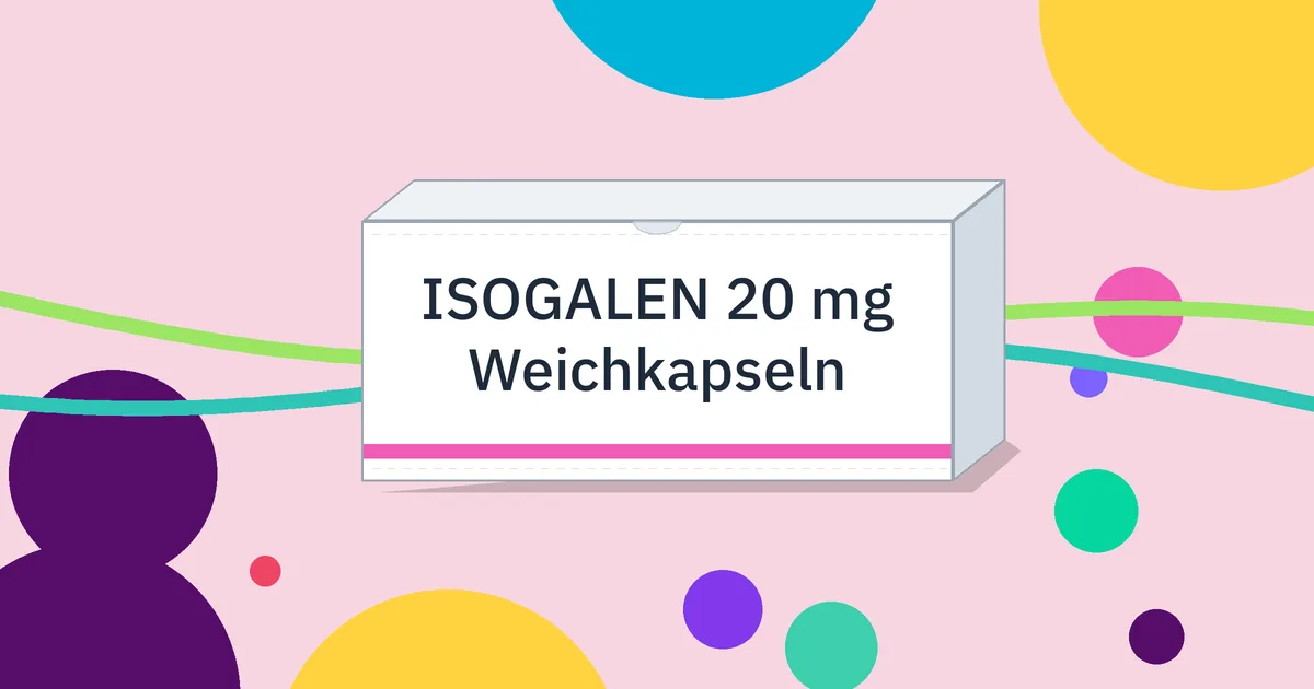 Symbolbild: Packung mit der Aufschrift ISOGALEN 20 mg Weichkapseln (PZN 03512143) – Verfügbarkeit und Bezug in Apotheken in Frankfurt am Main