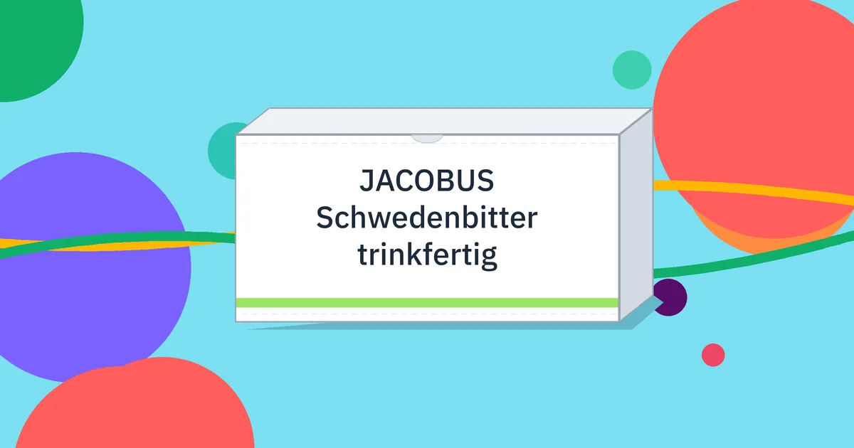 Symbolbild: Packung mit der Aufschrift JACOBUS Schwedenbitter trinkfertig (PZN 05359929) – Verfügbarkeit und Bezug in Apotheken in Frankfurt am Main