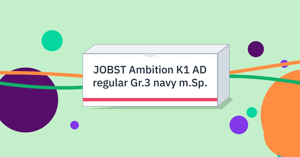 Symbolbild: Packung mit der Aufschrift JOBST Ambition K1 AD regular Gr.3 navy m.Sp. (PZN 11020313) – Verfügbarkeit und Bezug in Apotheken in Frankfurt am Main