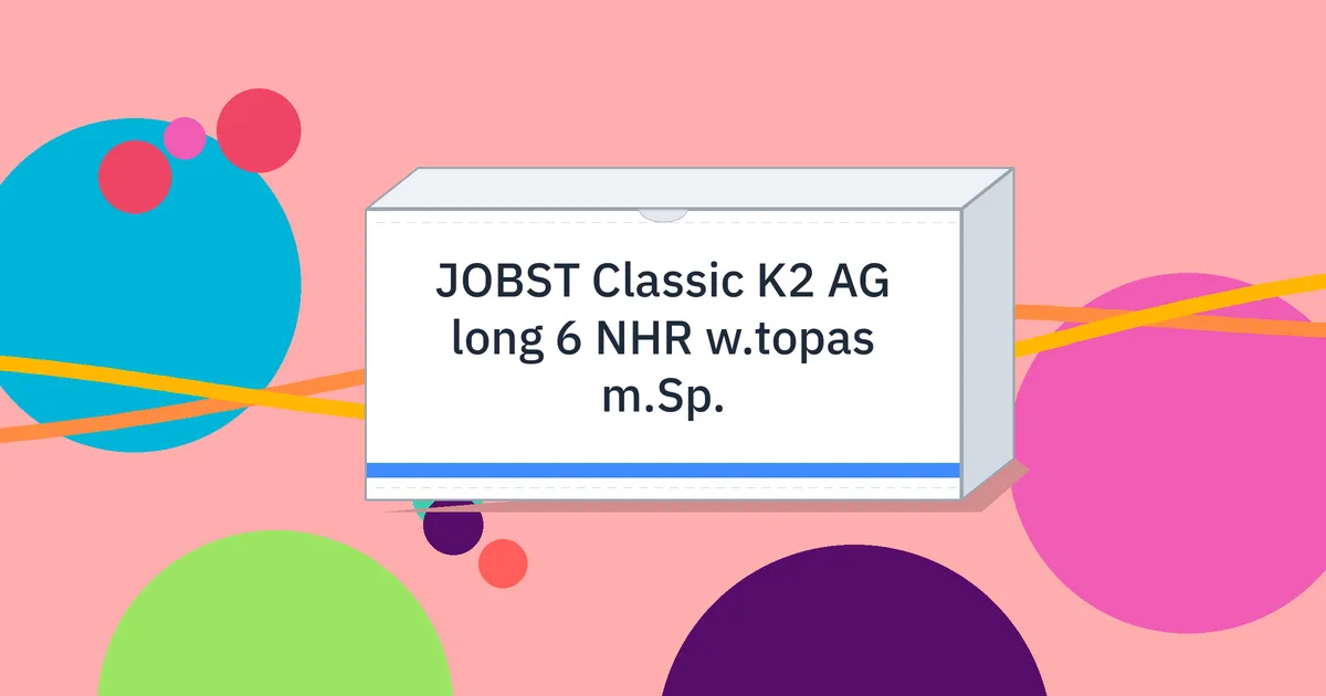 Symbolbild: Packung mit der Aufschrift JOBST Classic K2 AG long 6 NHR w.topas m.Sp. (PZN 13062557) – Verfügbarkeit und Bezug in Apotheken in Frankfurt am Main