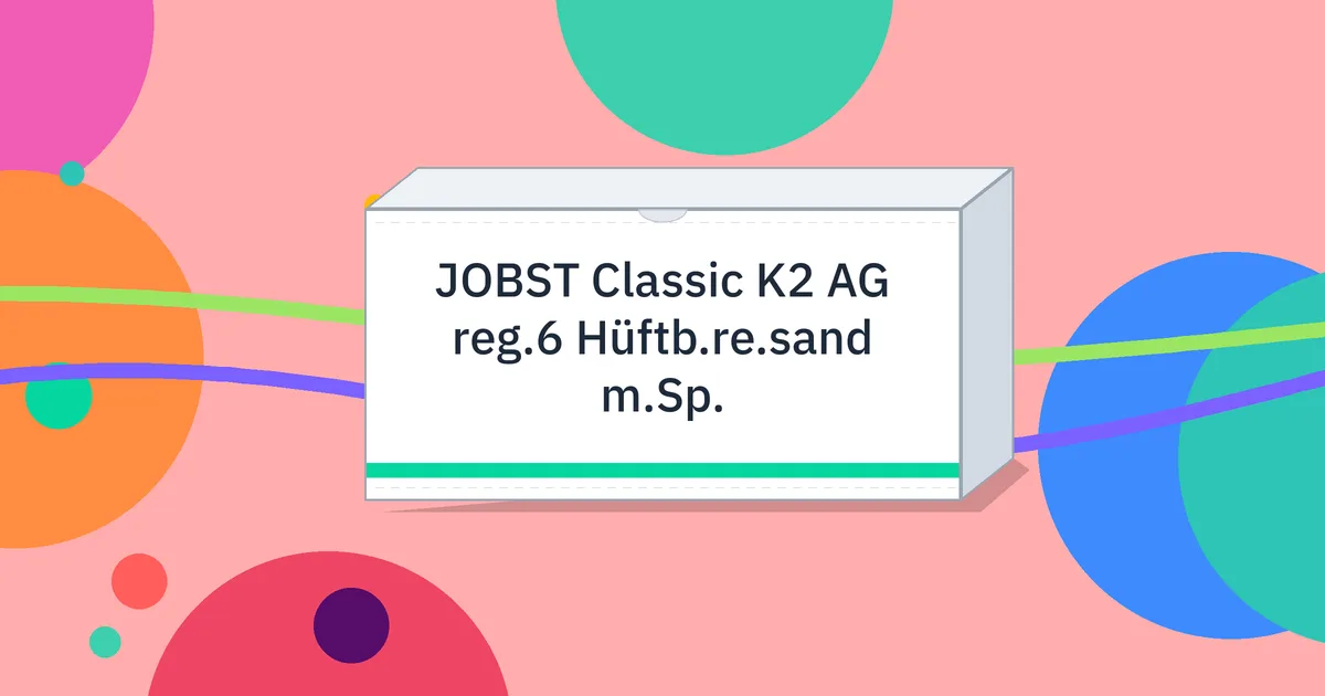 Symbolbild: Packung mit der Aufschrift JOBST Classic K2 AG reg.6 Hüftb.re.sand m.Sp. (PZN 13067129) – Verfügbarkeit und Bezug in Apotheken in Frankfurt am Main