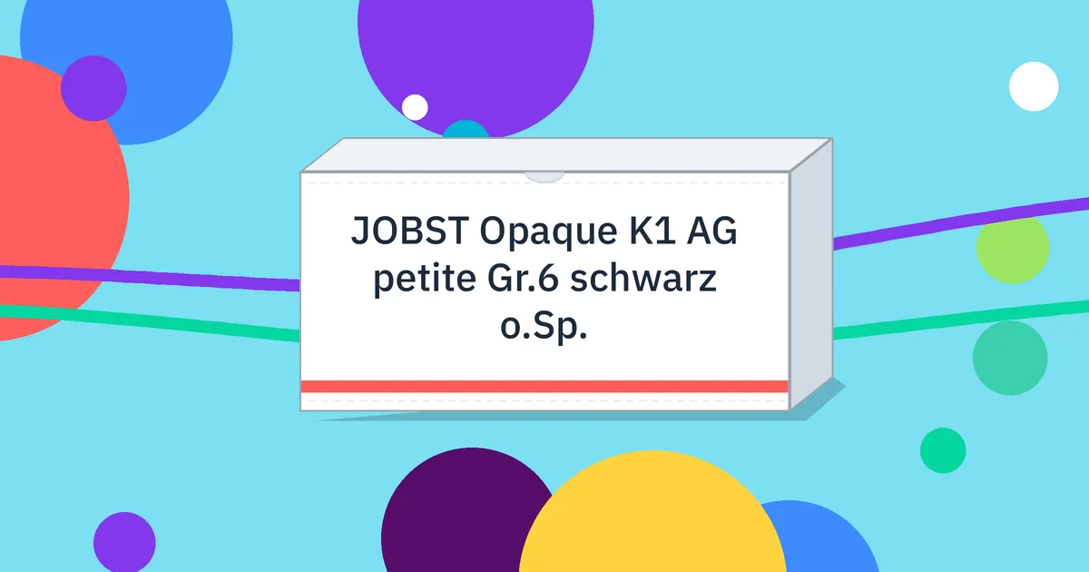 Symbolbild: Packung mit der Aufschrift JOBST Opaque K1 AG petite Gr.6 schwarz o.Sp. (PZN 13090298) – Verfügbarkeit und Bezug in Apotheken in Frankfurt am Main