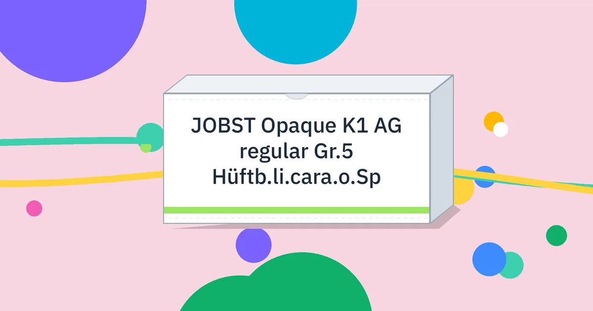 Symbolbild: Packung mit der Aufschrift JOBST Opaque K1 AG regular Gr.5 Hüftb.li.cara.o.Sp (PZN 13100080) – Verfügbarkeit und Bezug in Apotheken in Frankfurt am Main