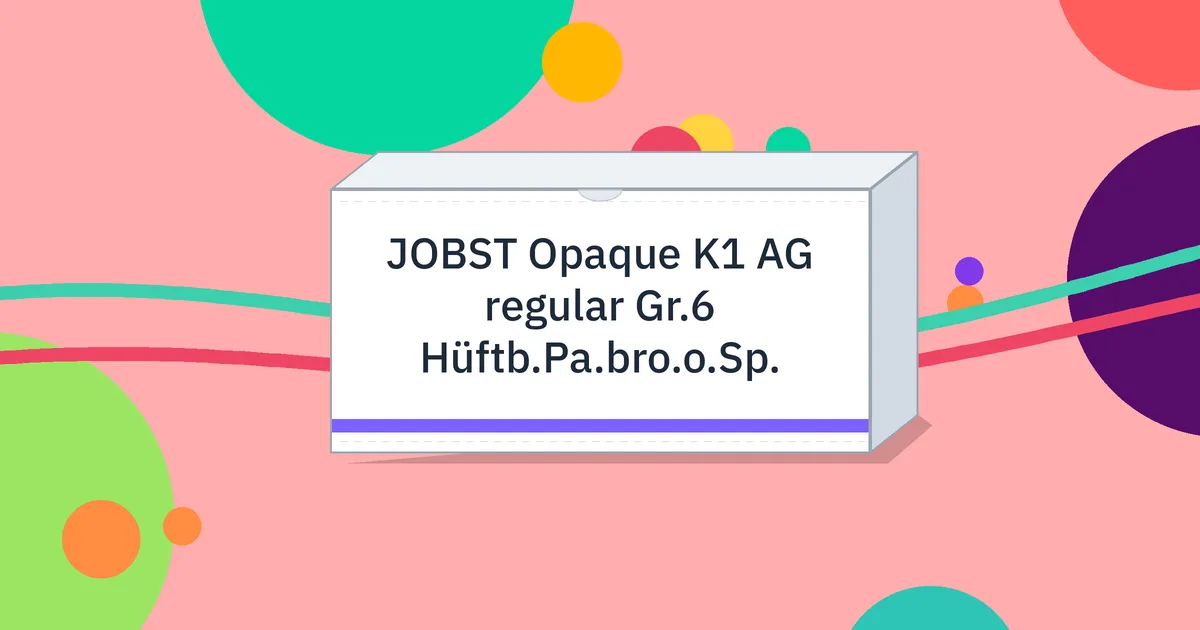 Symbolbild: Packung mit der Aufschrift JOBST Opaque K1 AG regular Gr.6 Hüftb.Pa.bro.o.Sp. (PZN 13100720) – Verfügbarkeit und Bezug in Apotheken in Frankfurt am Main