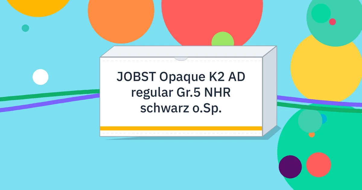 Symbolbild: Packung mit der Aufschrift JOBST Opaque K2 AD regular Gr.5 NHR schwarz o.Sp. (PZN 13111586) – Verfügbarkeit und Bezug in Apotheken in Frankfurt am Main