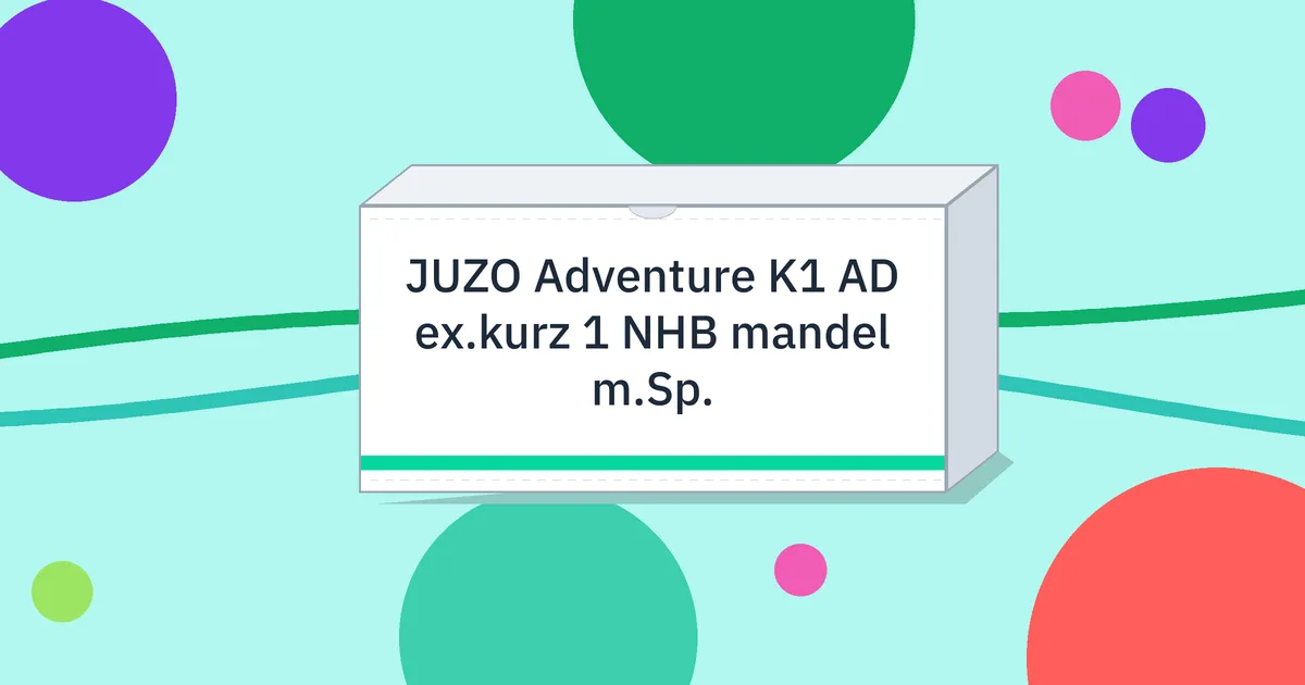 Symbolbild: Packung mit der Aufschrift JUZO Adventure K1 AD ex.kurz 1 NHB mandel m.Sp. (PZN 14975403) – Verfügbarkeit und Bezug in Apotheken in Frankfurt am Main