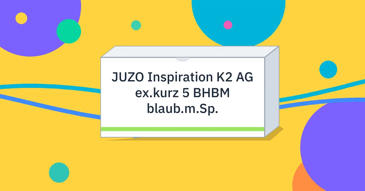 Symbolbild: Packung mit der Aufschrift JUZO Inspiration K2 AG ex.kurz 5 BHBM blaub.m.Sp. (PZN 14876173) – Verfügbarkeit und Bezug in Apotheken in Frankfurt am Main