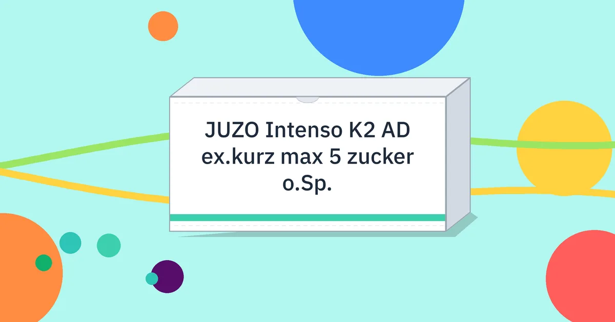 Symbolbild: Packung mit der Aufschrift JUZO Intenso K2 AD ex.kurz max 5 zucker o.Sp. (PZN 18617250) – Verfügbarkeit und Bezug in Apotheken in Frankfurt am Main