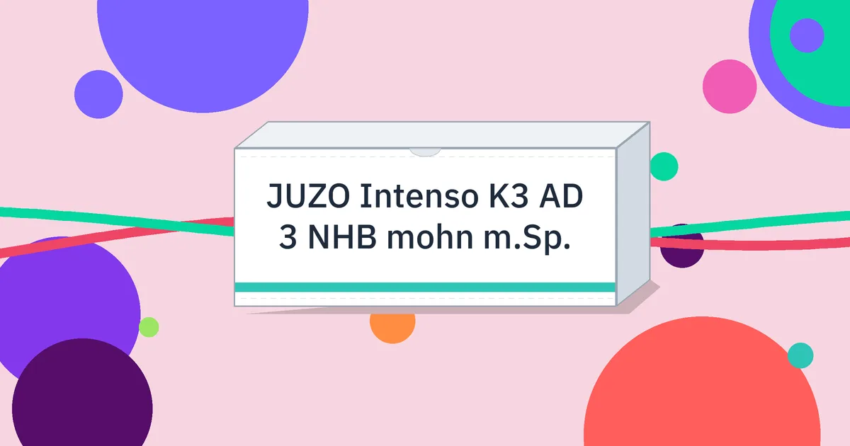 Symbolbild: Packung mit der Aufschrift JUZO Intenso K3 AD 3 NHB mohn m.Sp. (PZN 18631103) – Verfügbarkeit und Bezug in Apotheken in Frankfurt am Main