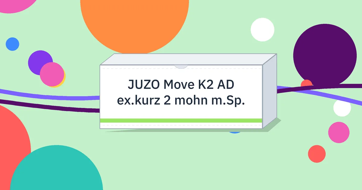 Symbolbild: Packung mit der Aufschrift JUZO Move K2 AD ex.kurz 2 mohn m.Sp. (PZN 18541558) – Verfügbarkeit und Bezug in Apotheken in Frankfurt am Main