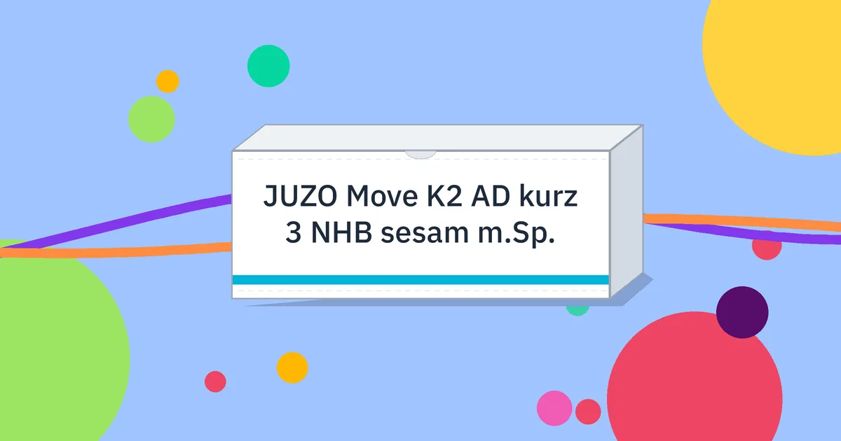 Symbolbild: Packung mit der Aufschrift JUZO Move K2 AD kurz 3 NHB sesam m.Sp. (PZN 18508791) – Verfügbarkeit und Bezug in Apotheken in Frankfurt am Main
