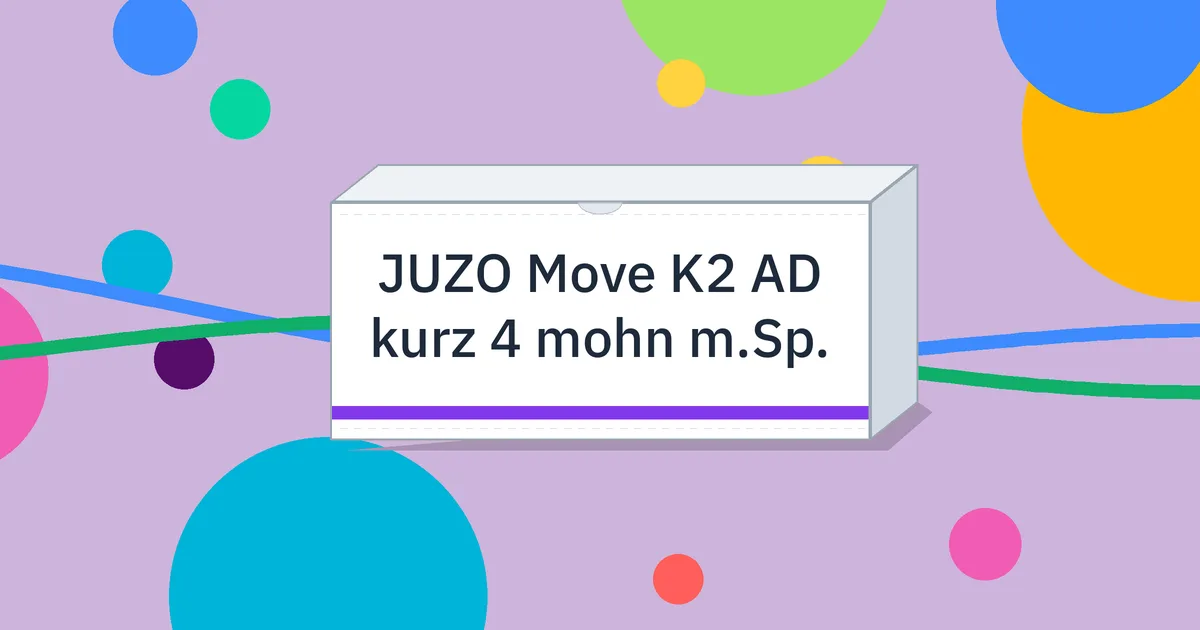 Symbolbild: Packung mit der Aufschrift JUZO Move K2 AD kurz 4 mohn m.Sp. (PZN 18540240) – Verfügbarkeit und Bezug in Apotheken in Frankfurt am Main