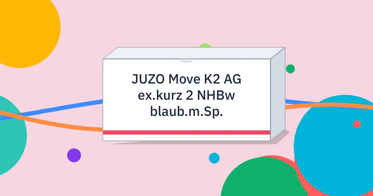 Symbolbild: Packung mit der Aufschrift JUZO Move K2 AG ex.kurz 2 NHBw blaub.m.Sp. (PZN 18562543) – Verfügbarkeit und Bezug in Apotheken in Frankfurt am Main