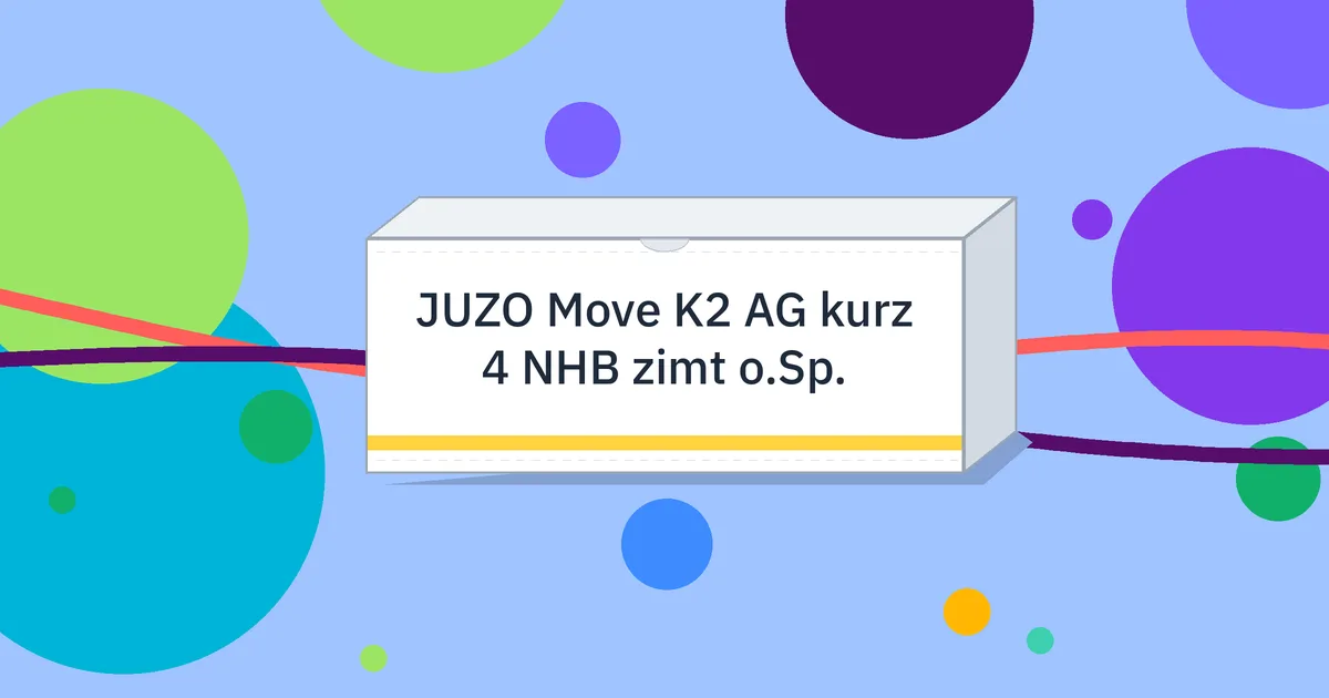 Symbolbild: Packung mit der Aufschrift JUZO Move K2 AG kurz 4 NHB zimt o.Sp. (PZN 18529698) – Verfügbarkeit und Bezug in Apotheken in Frankfurt am Main