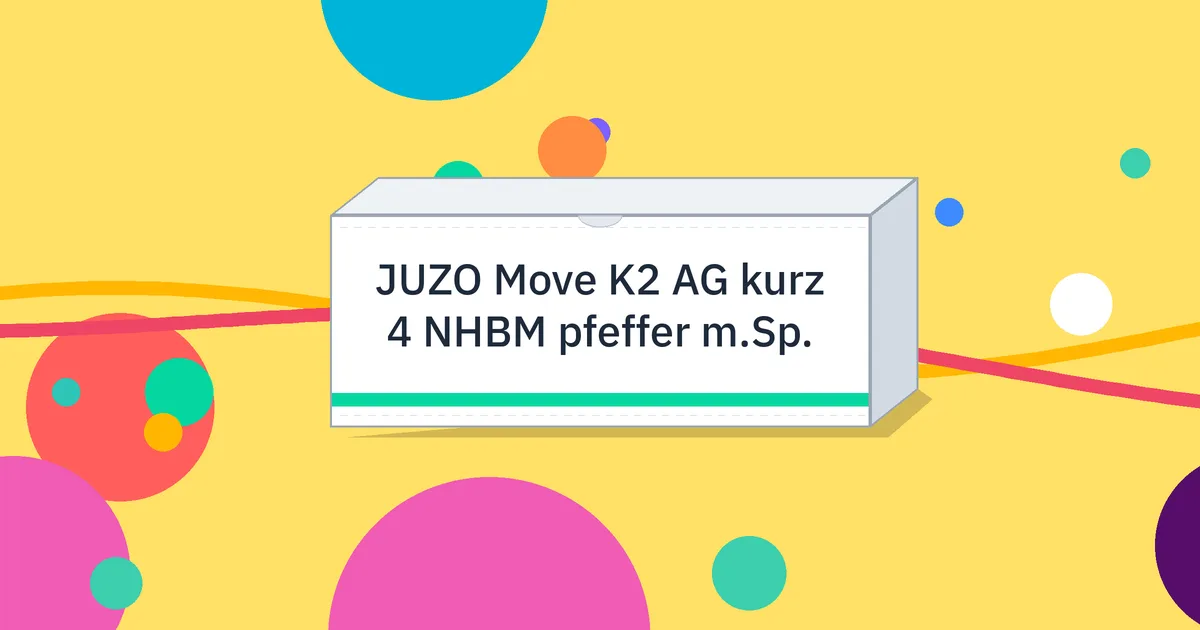 Symbolbild: Packung mit der Aufschrift JUZO Move K2 AG kurz 4 NHBM pfeffer m.Sp. (PZN 16642456) – Verfügbarkeit und Bezug in Apotheken in Frankfurt am Main