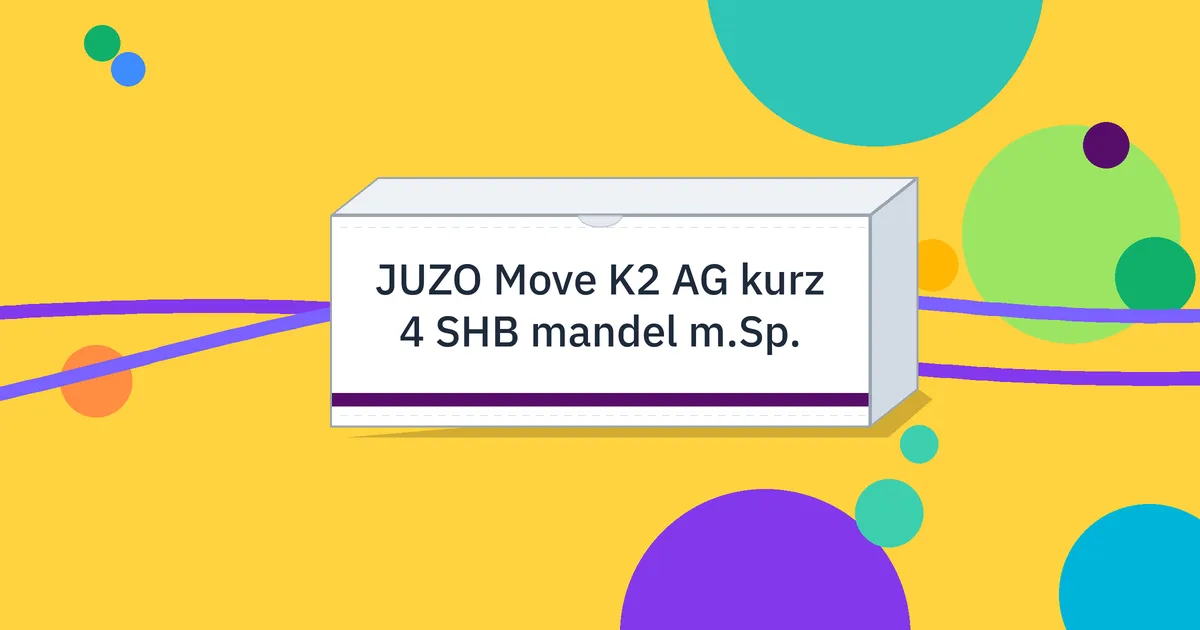 Symbolbild: Packung mit der Aufschrift JUZO Move K2 AG kurz 4 SHB mandel m.Sp. (PZN 16651283) – Verfügbarkeit und Bezug in Apotheken in Frankfurt am Main
