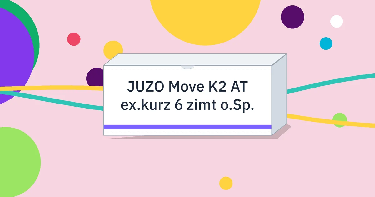 Symbolbild: Packung mit der Aufschrift JUZO Move K2 AT ex.kurz 6 zimt o.Sp. (PZN 20672262) – Verfügbarkeit und Bezug in Apotheken in Frankfurt am Main