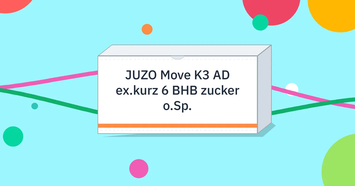 Symbolbild: Packung mit der Aufschrift JUZO Move K3 AD ex.kurz 6 BHB zucker o.Sp. (PZN 18570293) – Verfügbarkeit und Bezug in Apotheken in Frankfurt am Main