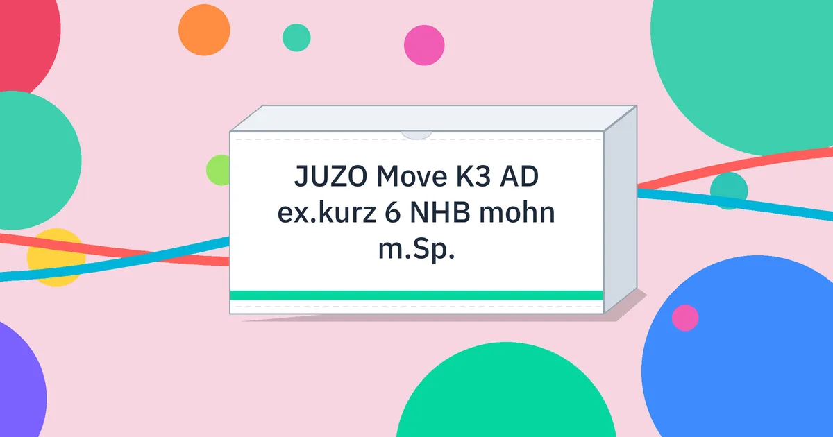 Symbolbild: Packung mit der Aufschrift JUZO Move K3 AD ex.kurz 6 NHB mohn m.Sp. (PZN 18573475) – Verfügbarkeit und Bezug in Apotheken in Frankfurt am Main