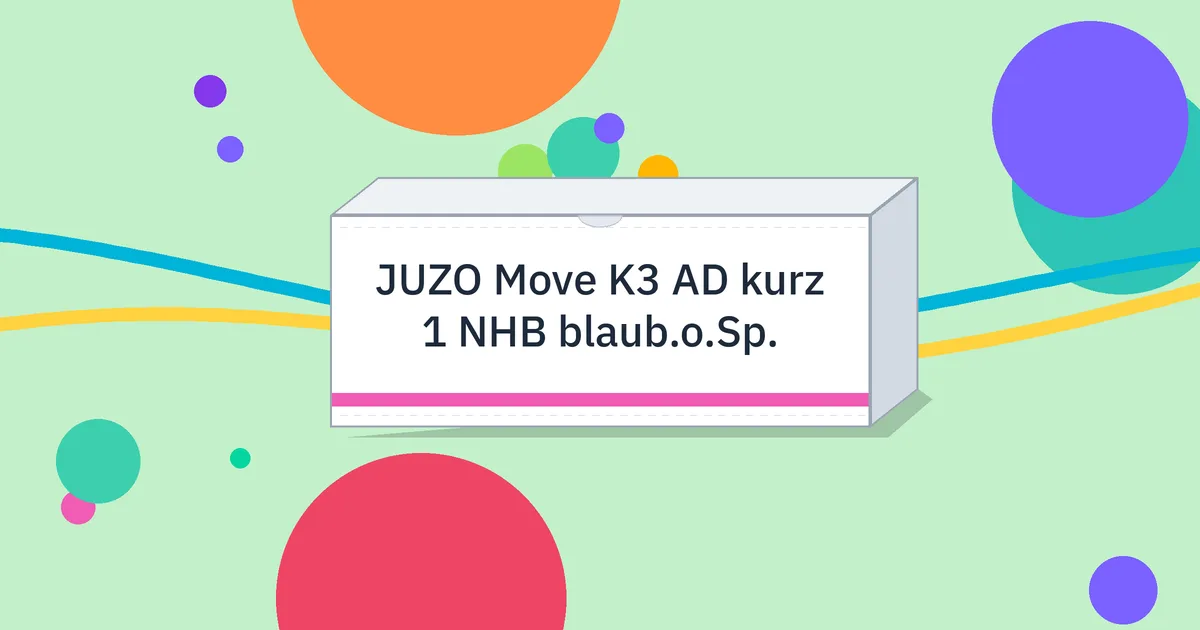 Symbolbild: Packung mit der Aufschrift JUZO Move K3 AD kurz 1 NHB blaub.o.Sp. (PZN 18572671) – Verfügbarkeit und Bezug in Apotheken in Frankfurt am Main