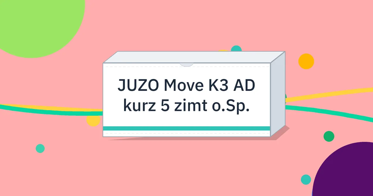 Symbolbild: Packung mit der Aufschrift JUZO Move K3 AD kurz 5 zimt o.Sp. (PZN 18568600) – Verfügbarkeit und Bezug in Apotheken in Frankfurt am Main