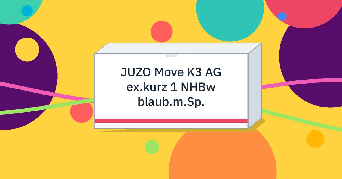 Symbolbild: Packung mit der Aufschrift JUZO Move K3 AG ex.kurz 1 NHBw blaub.m.Sp. (PZN 18594276) – Verfügbarkeit und Bezug in Apotheken in Frankfurt am Main