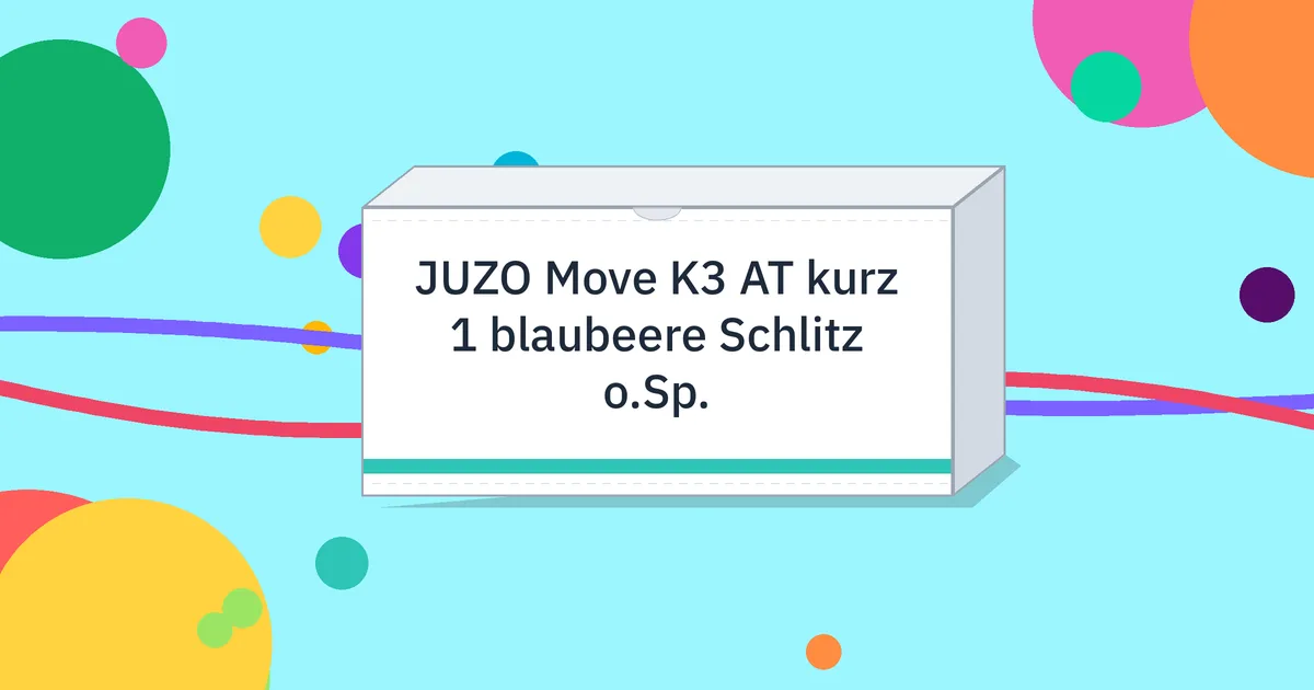 Symbolbild: Packung mit der Aufschrift JUZO Move K3 AT kurz 1 blaubeere Schlitz o.Sp. (PZN 20685738) – Verfügbarkeit und Bezug in Apotheken in Frankfurt am Main