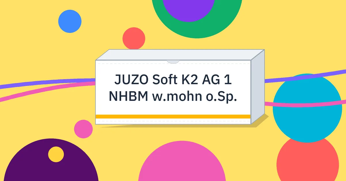Symbolbild: Packung mit der Aufschrift JUZO Soft K2 AG 1 NHBM w.mohn o.Sp. (PZN 14997089) – Verfügbarkeit und Bezug in Apotheken in Frankfurt am Main
