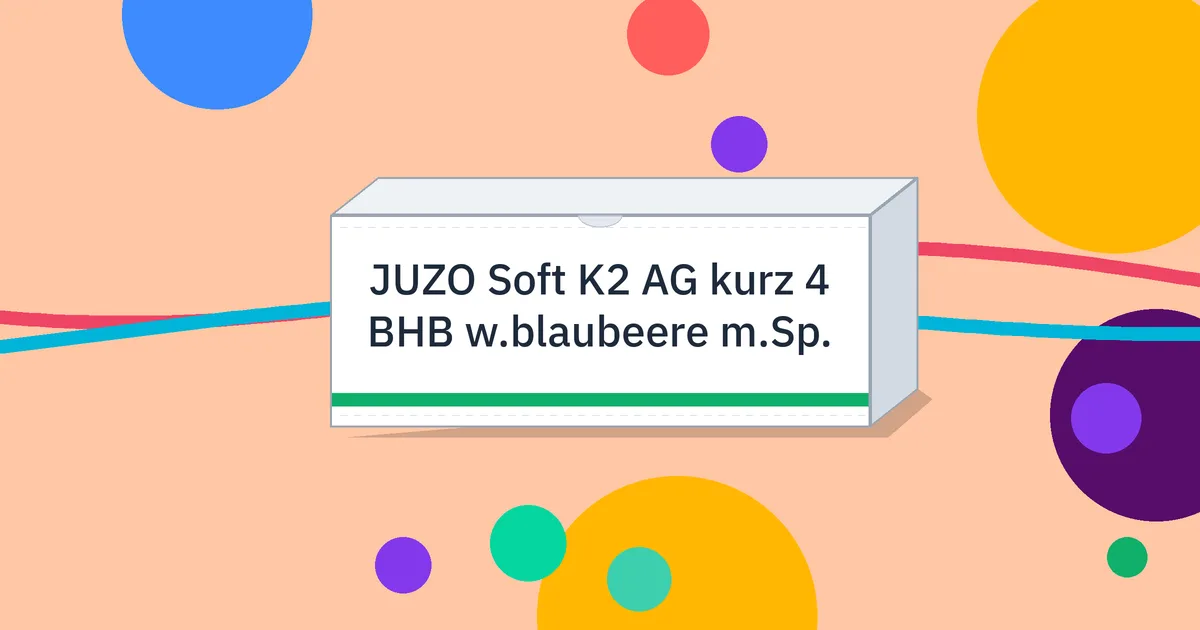 Symbolbild: Packung mit der Aufschrift JUZO Soft K2 AG kurz 4 BHB w.blaubeere m.Sp. (PZN 14842180) – Verfügbarkeit und Bezug in Apotheken in Frankfurt am Main