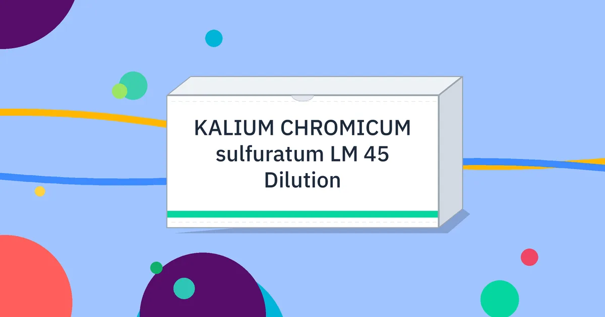 Symbolbild: Packung mit der Aufschrift KALIUM CHROMICUM sulfuratum LM 45 Dilution (PZN 12919903) – Verfügbarkeit und Bezug in Apotheken in Frankfurt am Main