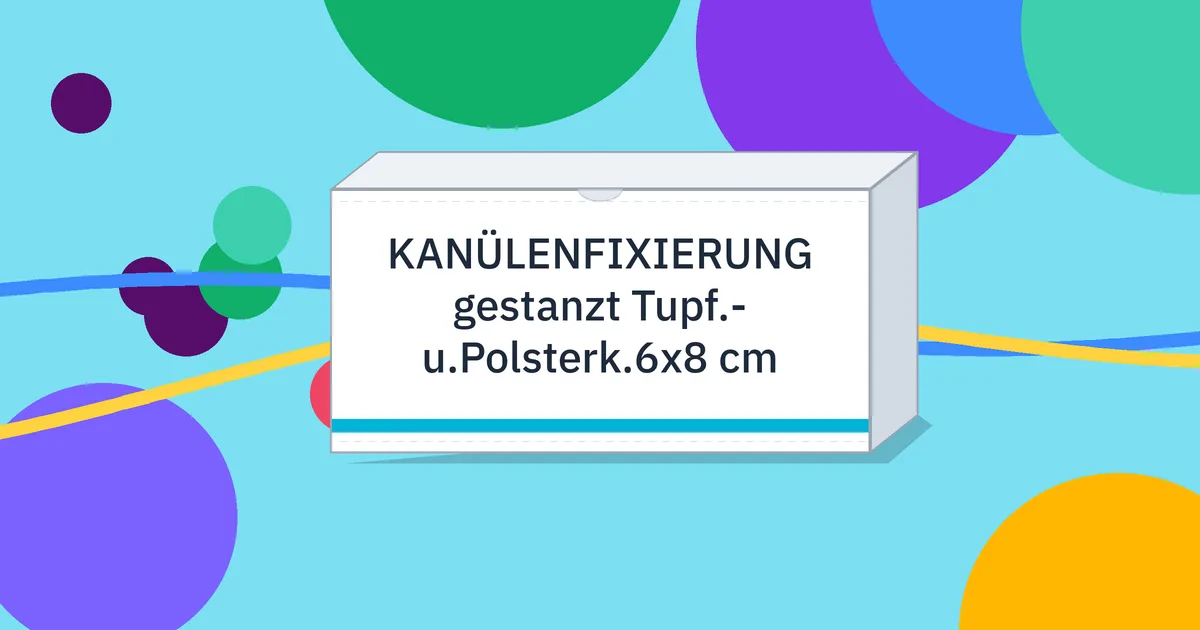 Symbolbild: Packung mit der Aufschrift KANÜLENFIXIERUNG gestanzt Tupf.-u.Polsterk.6x8 cm (PZN 15246304) – Verfügbarkeit und Bezug in Apotheken in Frankfurt am Main
