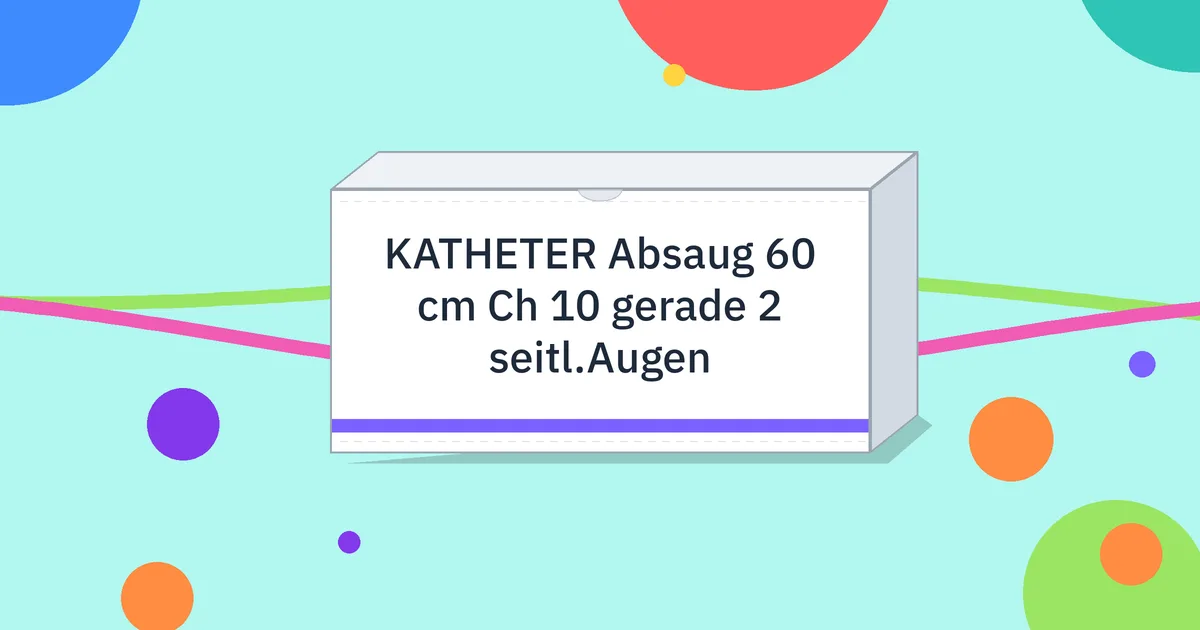 Symbolbild: Packung mit der Aufschrift KATHETER Absaug 60 cm Ch 10 gerade 2 seitl.Augen (PZN 03200923) – Verfügbarkeit und Bezug in Apotheken in Frankfurt am Main